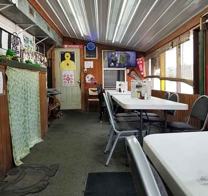 Wood paneling and corrugated metal ceilings: the architectural equivalent of a firm handshake and honest conversation.