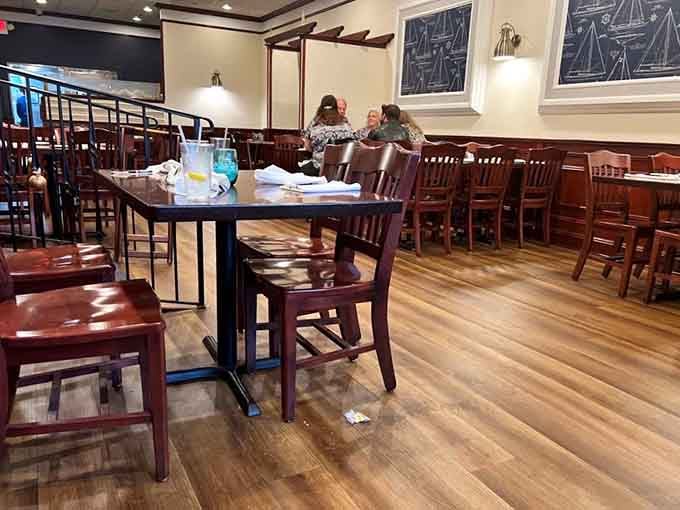 Nautical artwork and wooden chairs set the stage for serious seafood without any pretentious nonsense.