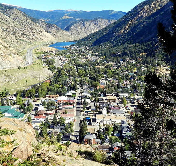 From up here, Georgetown looks like someone carefully arranged a miniature town in a mountain valley for maximum charm.