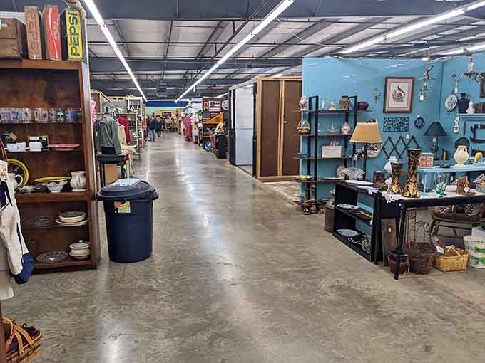 Endless aisles stretch like a time machine, each booth offering a different decade's greatest hits.