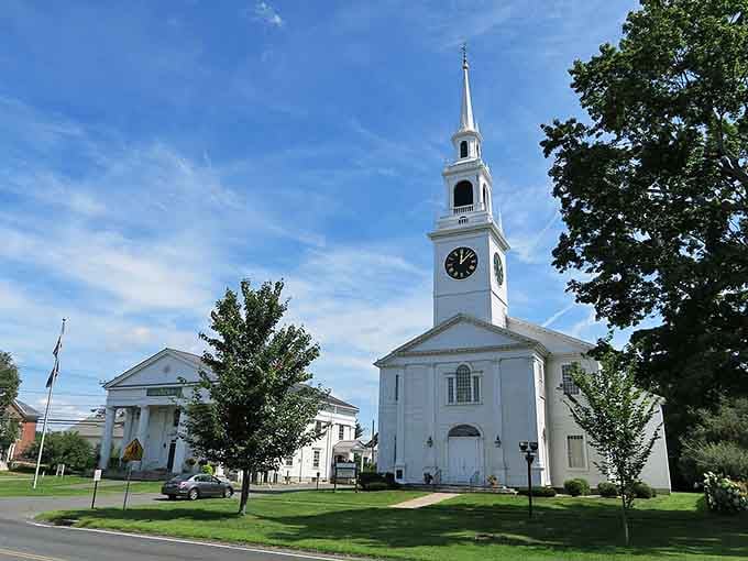 This pristine white steeple and town common setup is basically New England's greatest hits album.