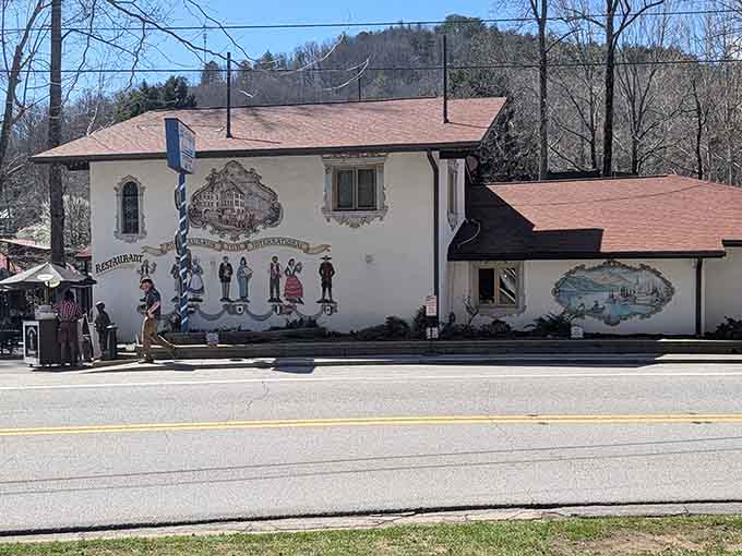 When a restaurant's exterior mural features lederhosen-clad figures, you know the schnitzel inside means serious business.