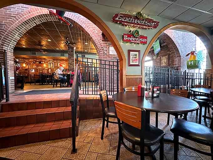 Brick archways and honest-to-goodness dining rooms where comfort food meets comfortable seating in perfect harmony.