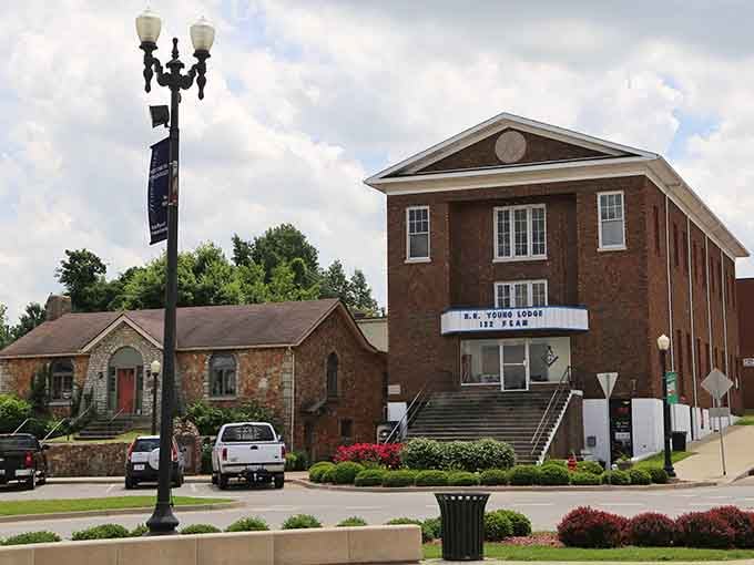 The R.E. Young Lodge stands proud like a brick sentinel, watching over downtown with classic architectural dignity and grace.