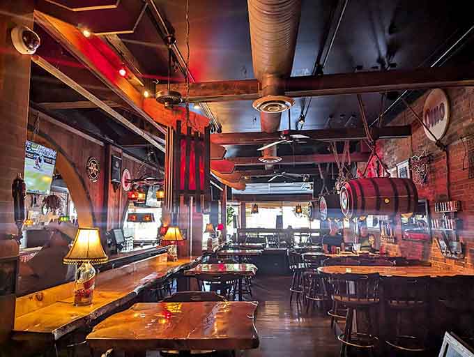 Step inside and you'll find yourself in a wonderland where vintage lamps meet exposed ductwork in perfect harmony.