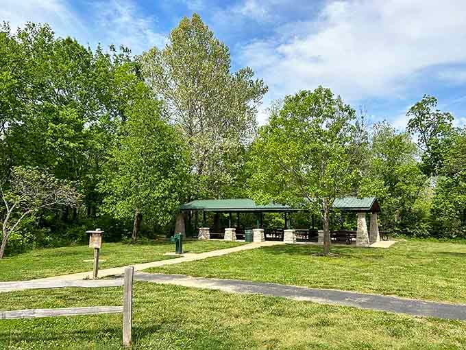 Shaded picnic shelters mean you can enjoy your lunch without melting into a puddle on hot Missouri afternoons.
