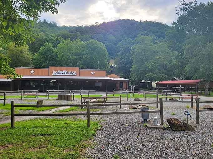 The main lodge building welcomes travelers seeking adventure without sacrificing creature comforts or hot showers.
