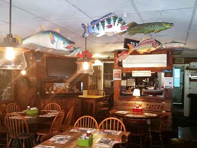 Those colorful fish swimming across the ceiling set the tone: this place doesn't take itself too seriously, just its burgers.