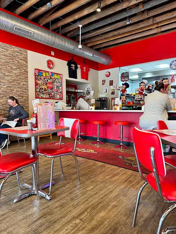 Cherry-red vinyl seats and chrome accents create the kind of atmosphere where calories don't count and smiles are mandatory.
