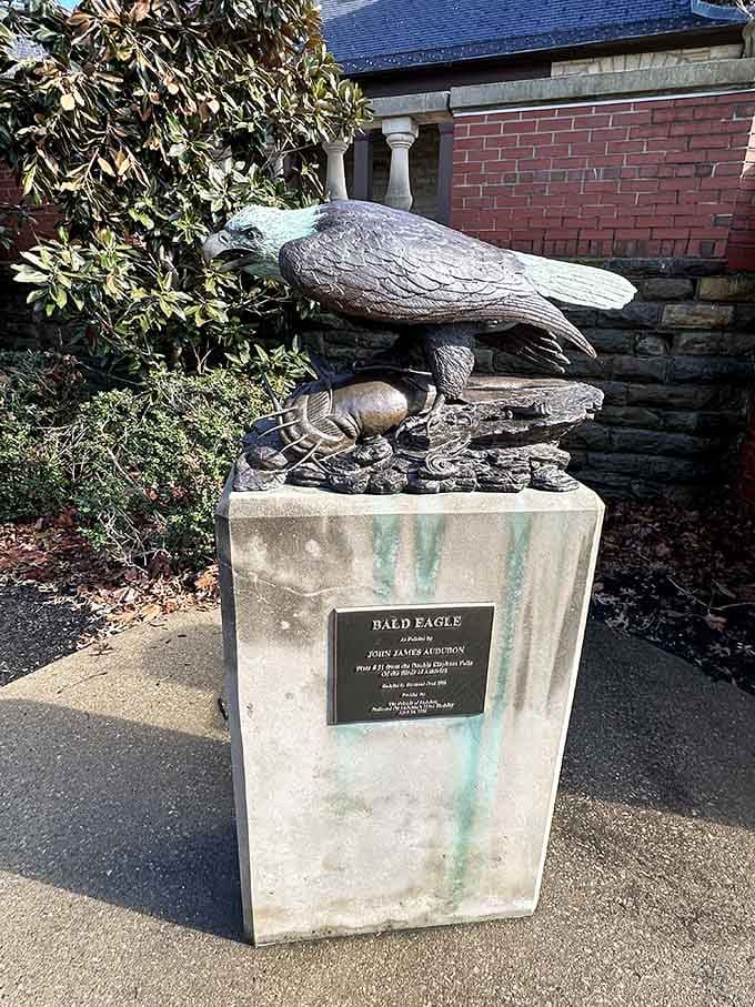 Even the bald eagle statue looks impressed by its own surroundings, which is saying something.