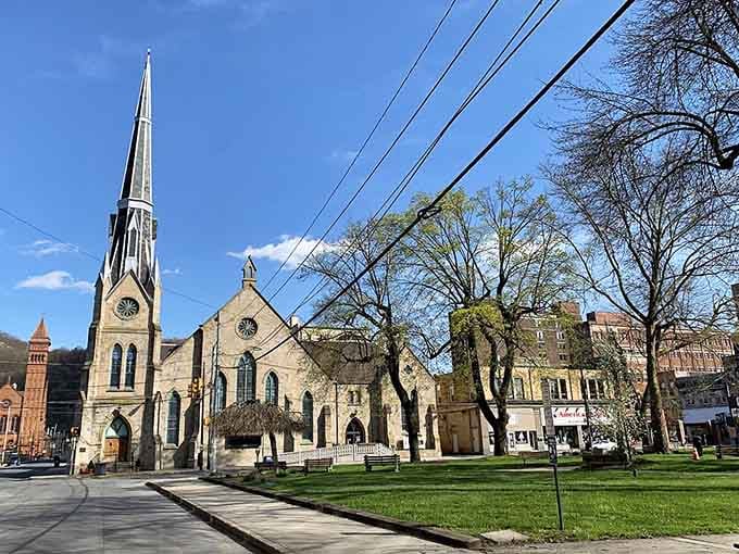 These church spires reach for the sky like they're trying to remind everyone what "community gathering place" actually means.