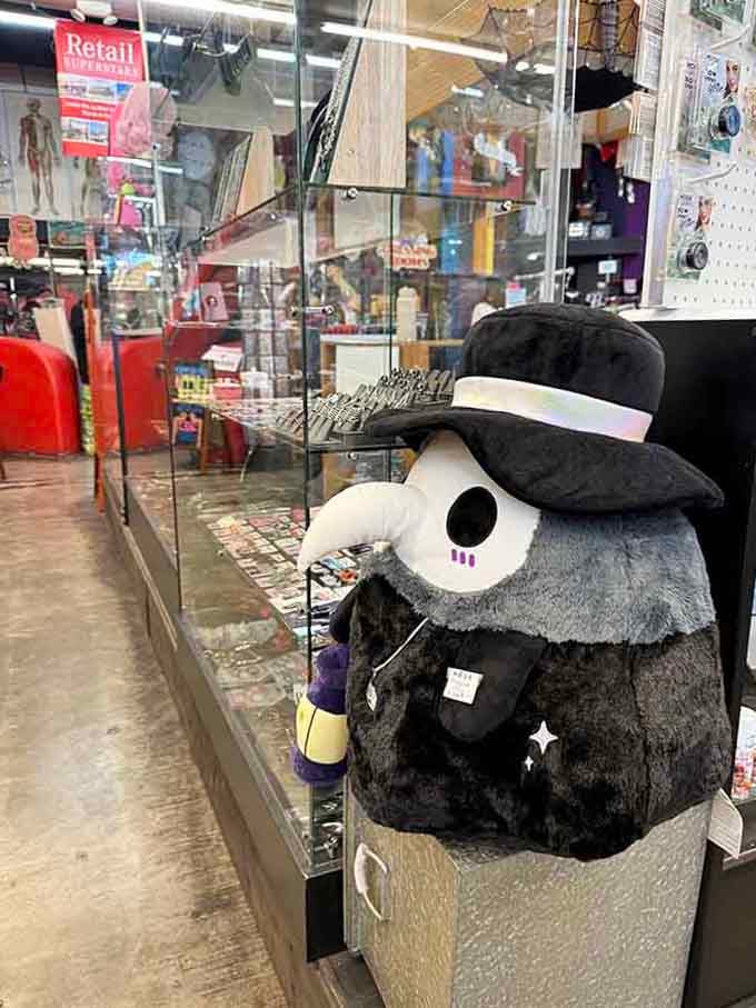 When a plague doctor plushie becomes your shopping companion, you know you've entered a wonderfully weird retail dimension.