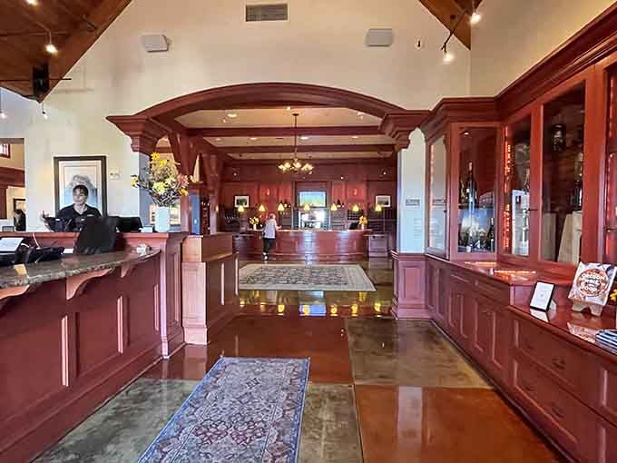 Rich wood paneling and polished floors create an atmosphere that's elegant without making you straighten your posture.