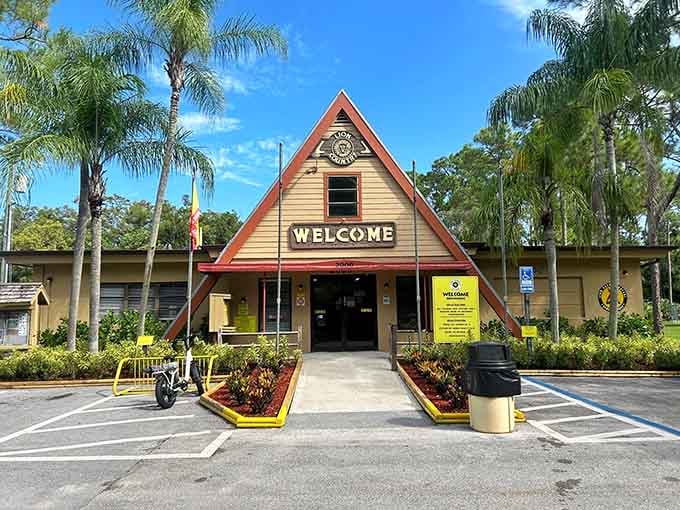 That classic A-frame welcome center promises adventure, and unlike most promises, this one actually delivers spectacularly.