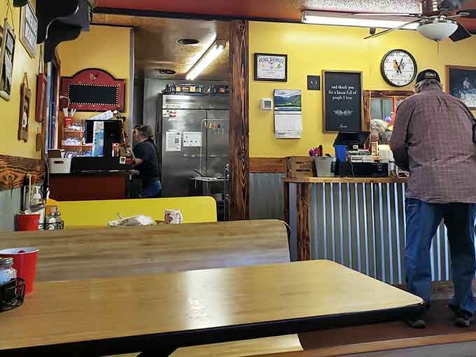 Yellow walls and wooden tables create the kind of cozy atmosphere where calories don't count and seconds are encouraged.