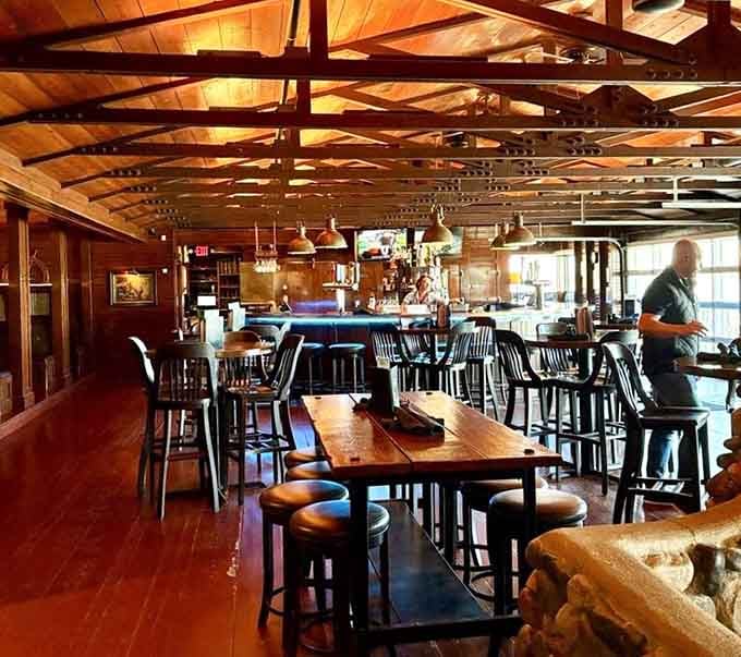 Exposed beams and warm wood create the kind of cozy atmosphere where time slows down deliciously.