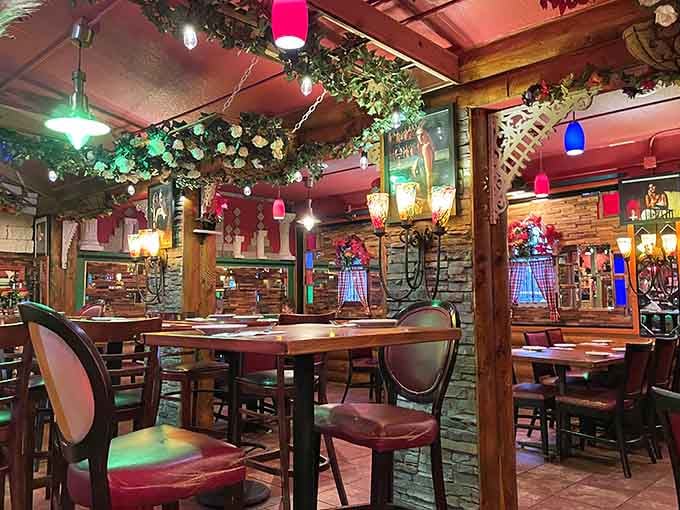 Step inside and you're transported to the most joyfully decorated Italian dining room you've ever seen, complete with twinkling lights.