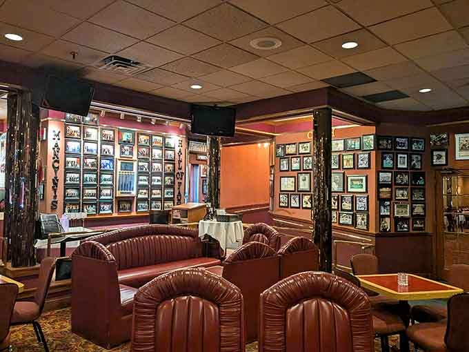 Plush leather seating and warm lighting create the kind of atmosphere where every dinner feels like celebration.