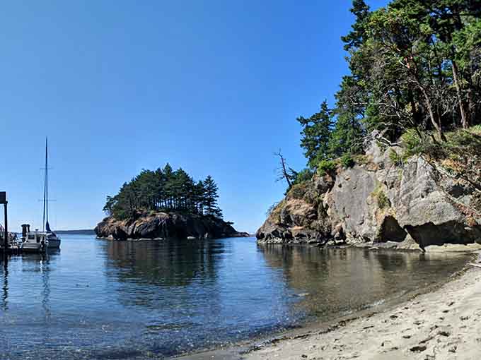 See that little rocky island? It's basically nature's sculpture garden, minus the admission fee and pretentious audio guide.