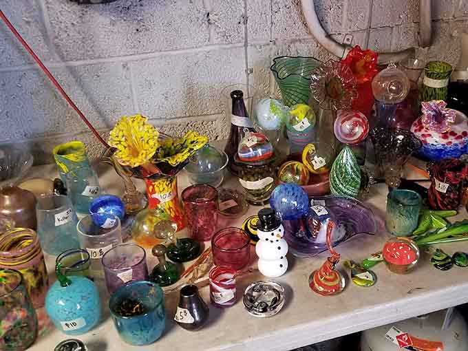 A rainbow explosion of handcrafted treasures, each piece telling its own colorful story of fire and skill.
