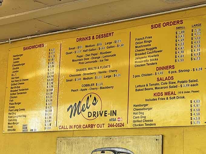 This menu board is like a time capsule of American comfort food, minus the complicated decisions and pretentious descriptions.