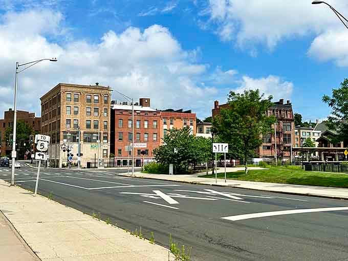 Downtown Meriden's historic buildings stand proud, proving that character doesn't require a coastal zip code or pretentious price tag.