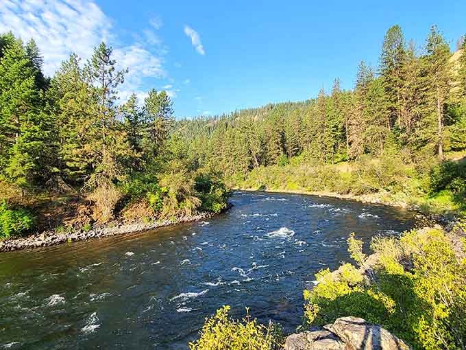 The Wallowa River doesn't just flow here, it performs a symphony that makes city noise seem utterly ridiculous.