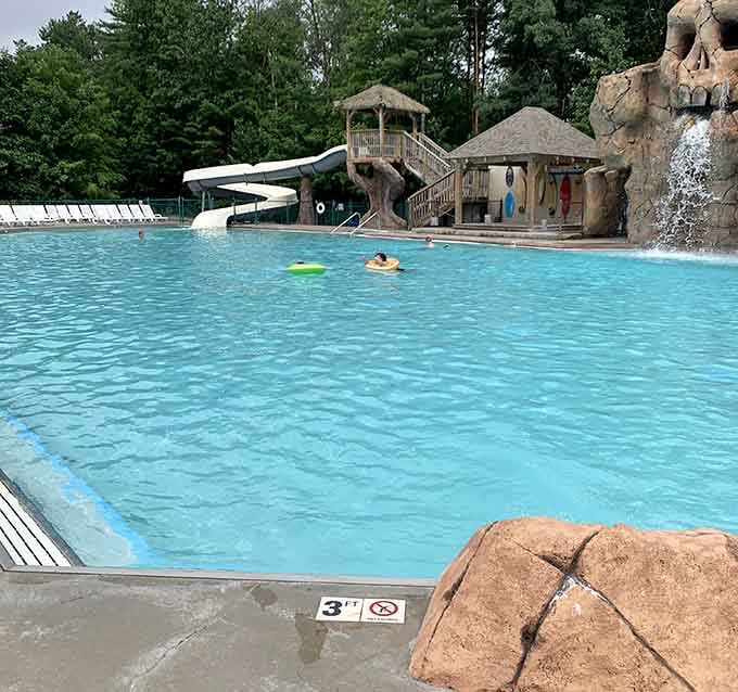 Crystal-clear water, rock formations, and waterfalls create the kind of poolside paradise that makes hotel pools weep with envy.