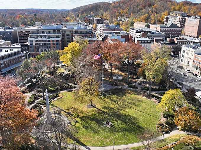 The Morristown Green from above looks like someone actually planned a town instead of just letting it happen.