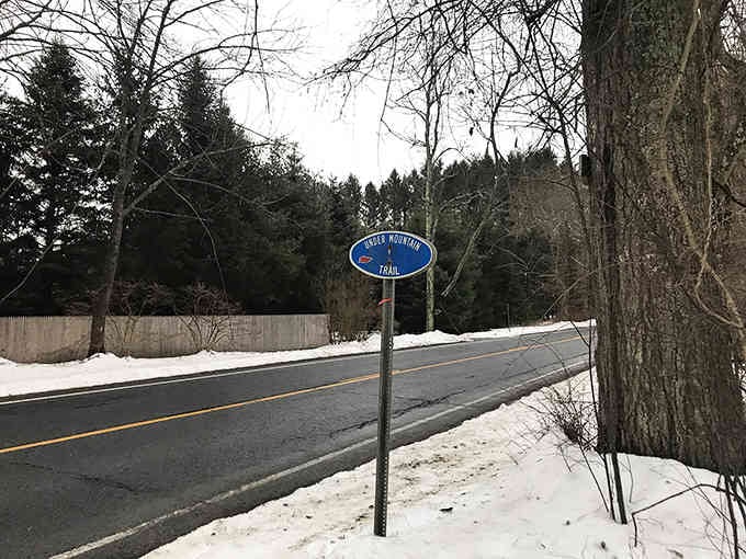 That blue sign is your invitation to adventure, like Willy Wonka's golden ticket but with better views.