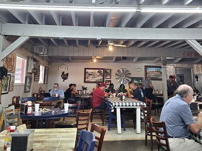 Exposed beams, vintage decor, and happy diners create the perfect atmosphere for a memorable Southern meal.