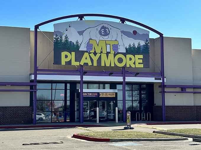 The purple accents and mountain-themed branding promise adventure, which is exactly what every parent desperately needs on a scorching Texas afternoon.