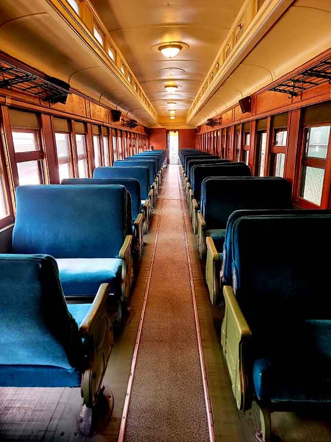 These vintage coach seats have more character than most modern first-class cabins could ever dream of having.
