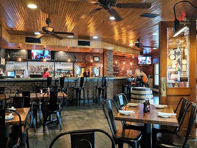 Wood tones and exposed brick create the perfect setting for serious meat consumption and zero regrets about it.