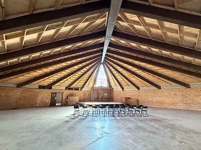 The chapel's soaring ceiling once offered inmates a glimpse of something beyond their concrete reality and barred windows.