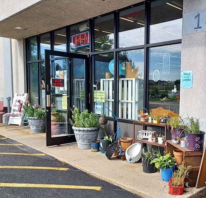That welcoming entrance promises adventure, and those planters outside hint at the eclectic surprises waiting within.