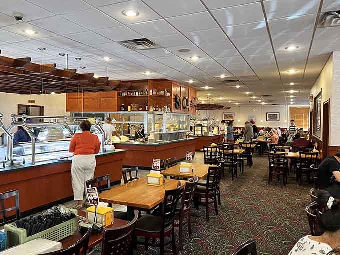 Clean, spacious, and surprisingly inviting, this dining room proves buffets don't have to feel like cafeterias.
