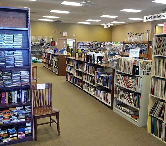 Floor-to-ceiling shelves packed with books, DVDs, and magazines that could keep you entertained for months at pennies on the dollar.