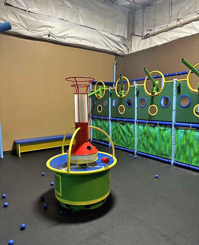 The ball cannon area turns kids into tiny artillery commanders, which explains all the gleeful chaos happening here.