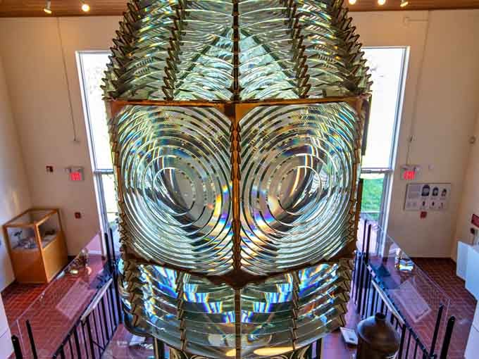 This first-order Fresnel lens is basically the lighthouse world's crown jewel, and it's absolutely mesmerizing up close.