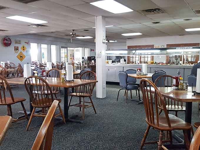 Spacious tables and classic diner chairs set the stage for the kind of meal that requires strategic planning.