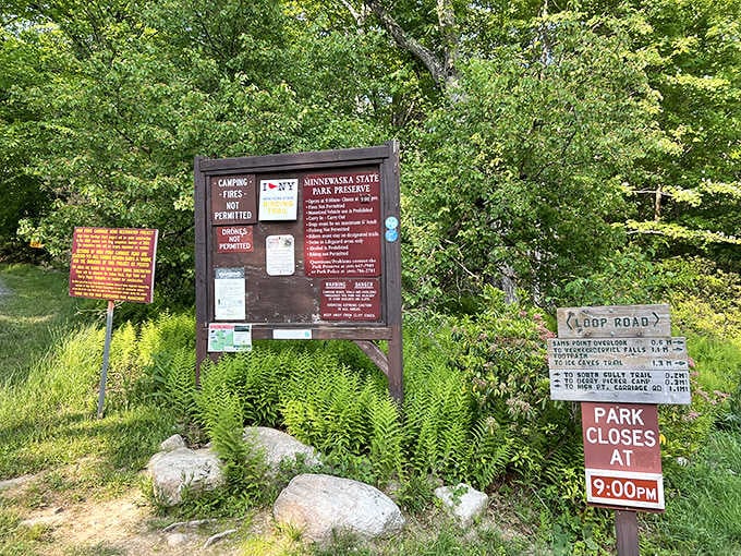 Every great adventure starts with a sign, though this one promises ice caves instead of yellow brick roads.