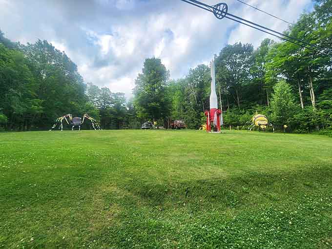 The whole park spreads out like a mechanical safari, with creatures lurking around every corner.