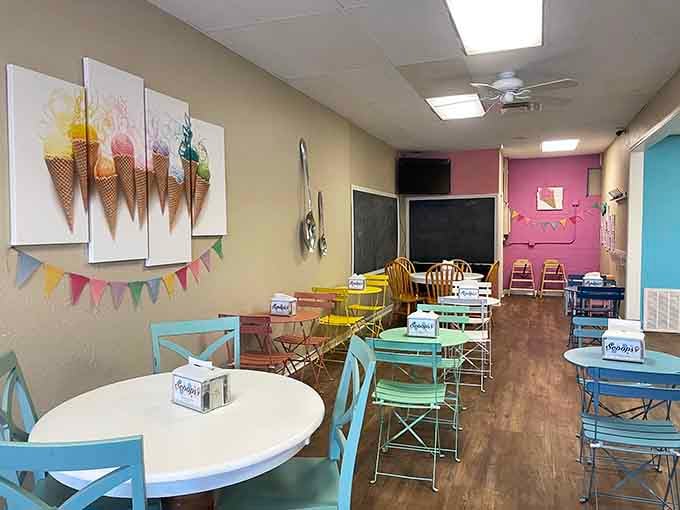 Step inside where pastel chairs and colorful walls promise the kind of joy your inner child remembers.