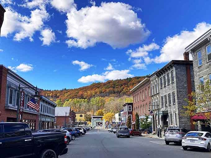 Main Street with actual character instead of another Starbucks, nestled perfectly between those gorgeous hills.