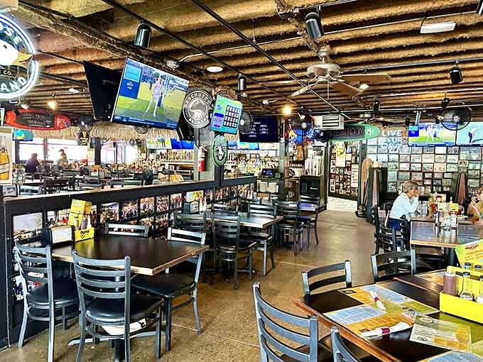Sports on every screen, cold drinks flowing, and that lived-in comfort that says "stay awhile, friend."