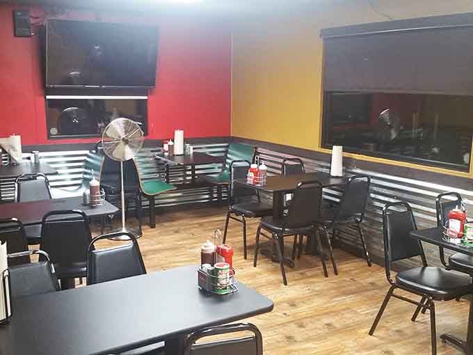 The colorful walls and simple setup tell you everything: this place prioritizes what's on your plate, not Instagram aesthetics.