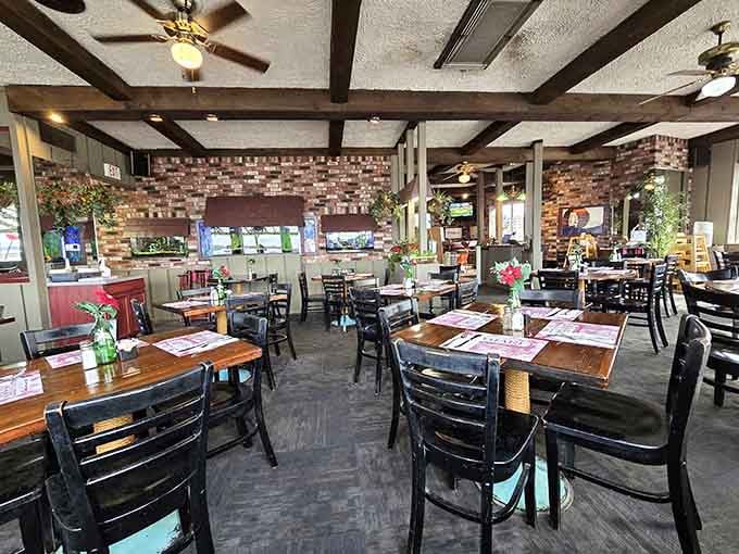 Inside, exposed beams and brick walls create the perfect backdrop for your upcoming seafood love affair to unfold beautifully.