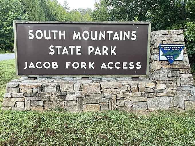 The Jacob Fork Access sign welcomes you to adventures that'll make your couch seem very far away.