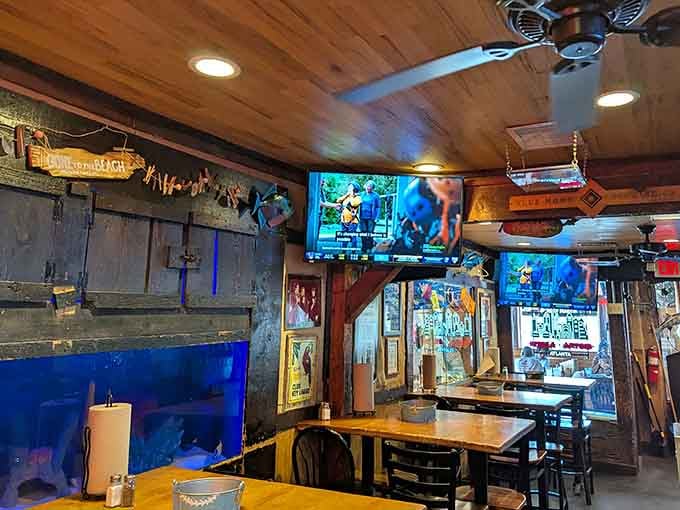 Wood beams, fishing nets, and enough nautical charm to make you forget you're nowhere near the ocean.
